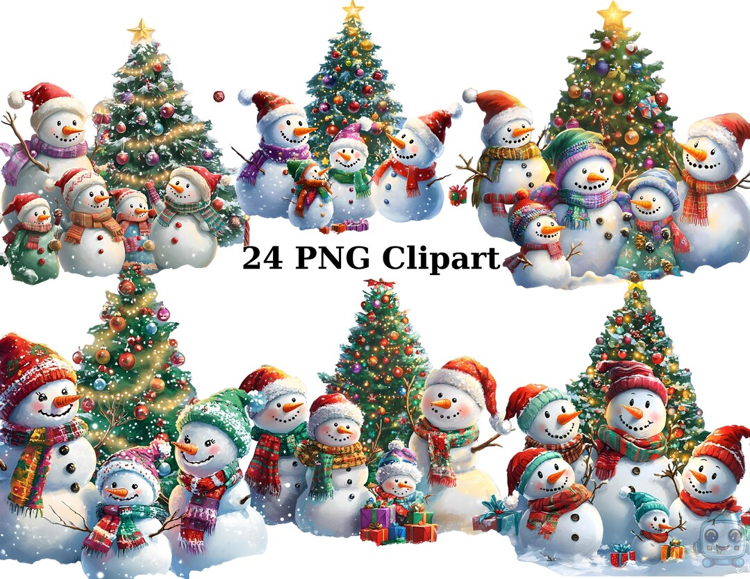 24 Snowmen Families Clipart, Christmas Clipart, PNG Individual Images ...