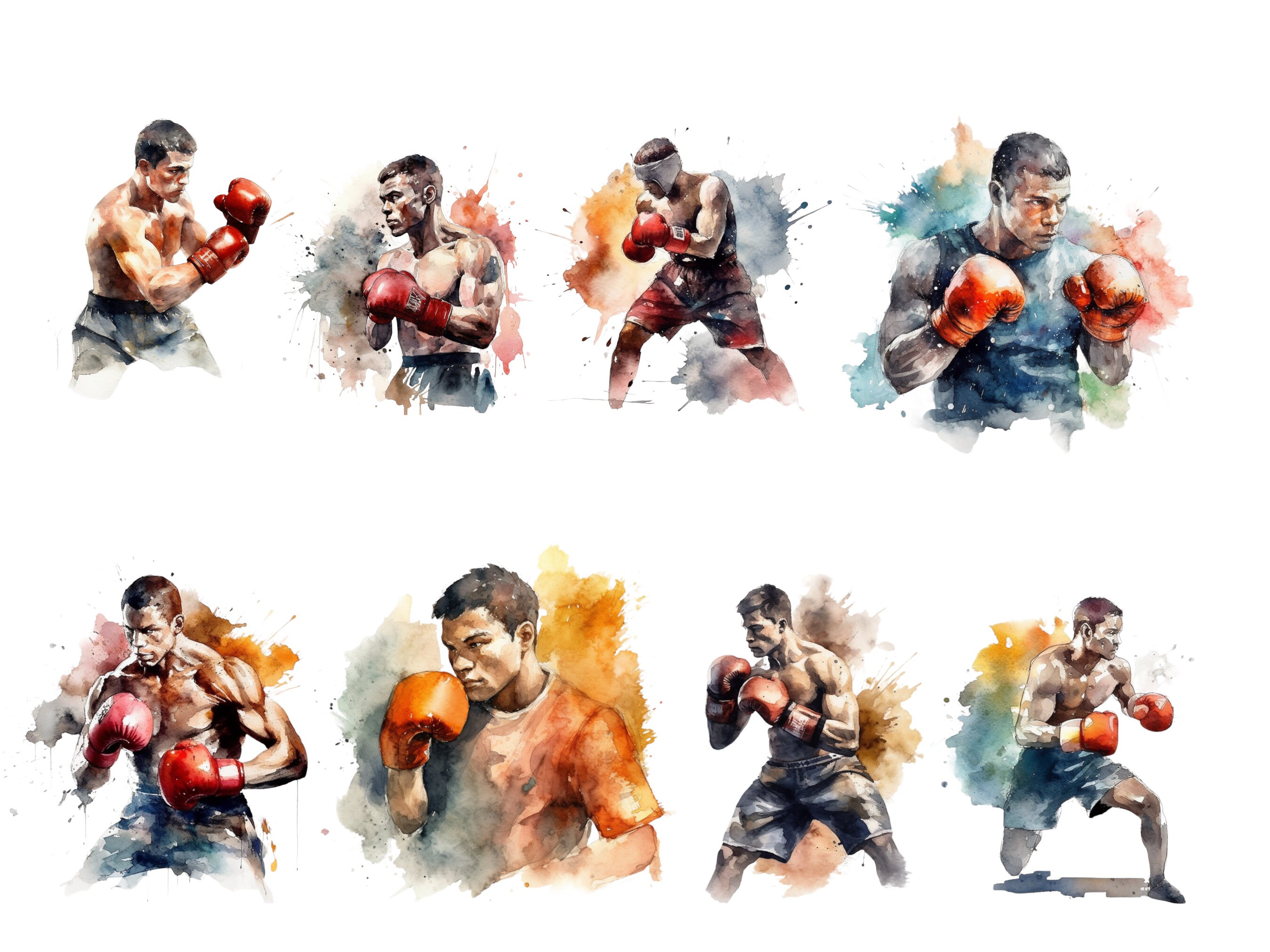 Watercolor Boxing Poses Clipart PNG Images Transparent - Etsy