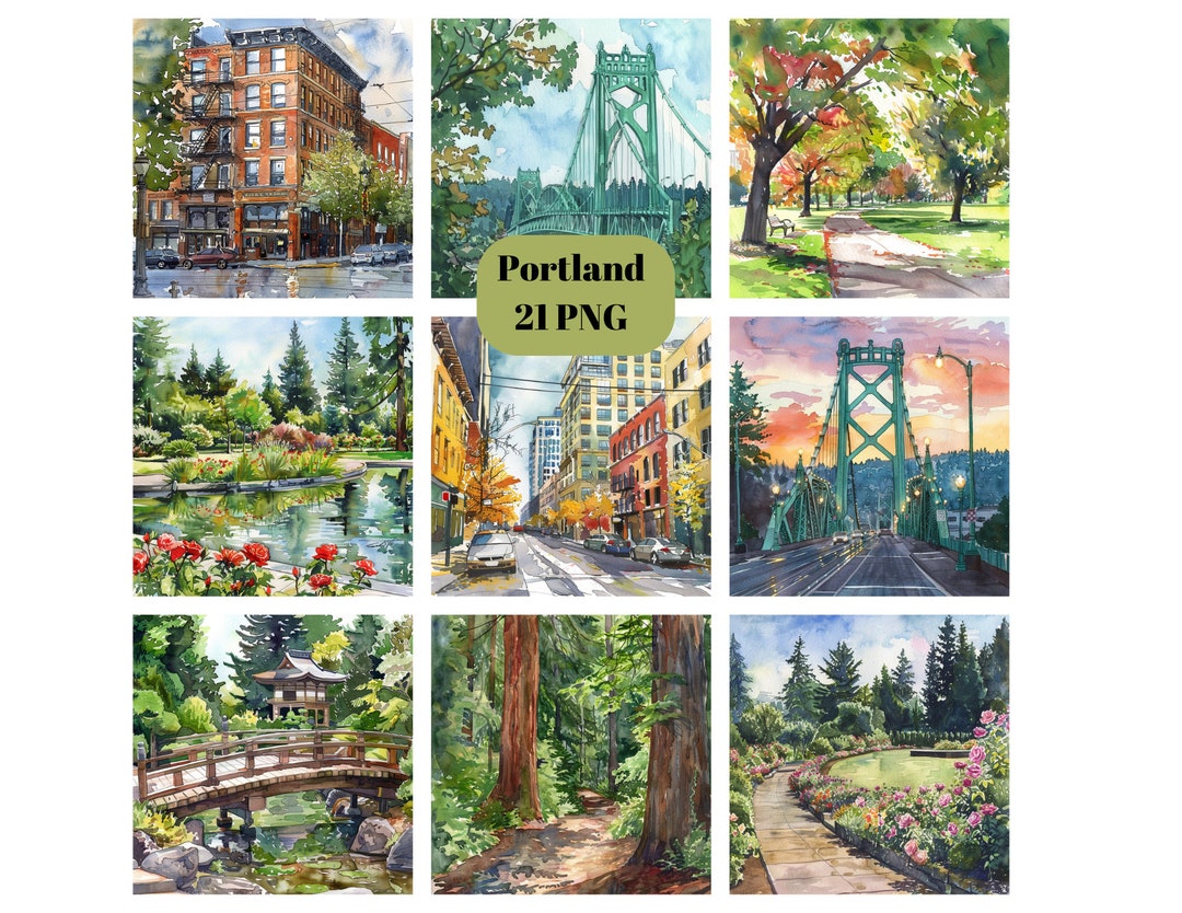 Watercolor Portland Clipart, America Clipart, PNG Individual Images on ...