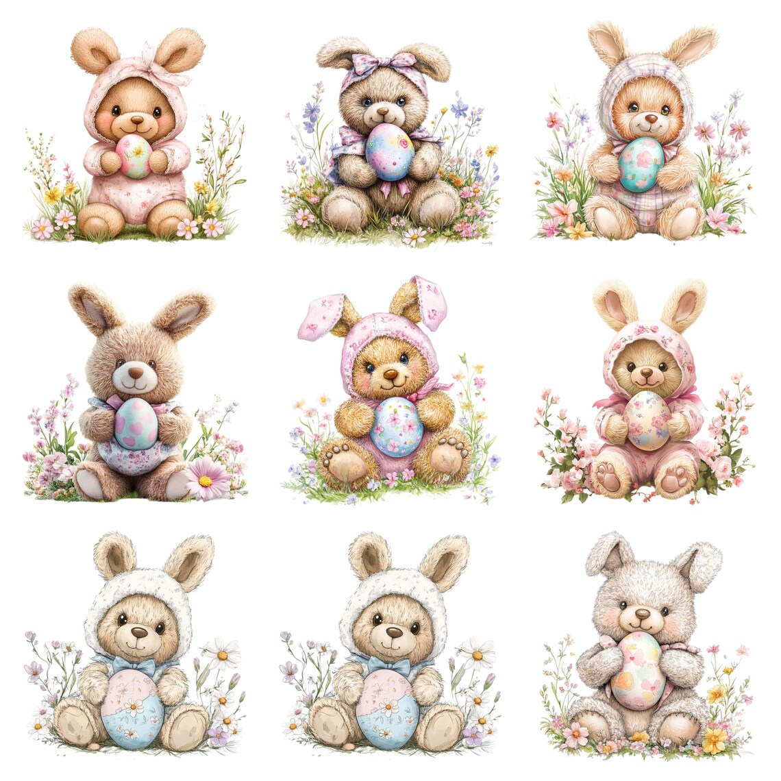 35 Easter Teddy Bears Watercolor Clipart, Easter Clipart, PNG ...
