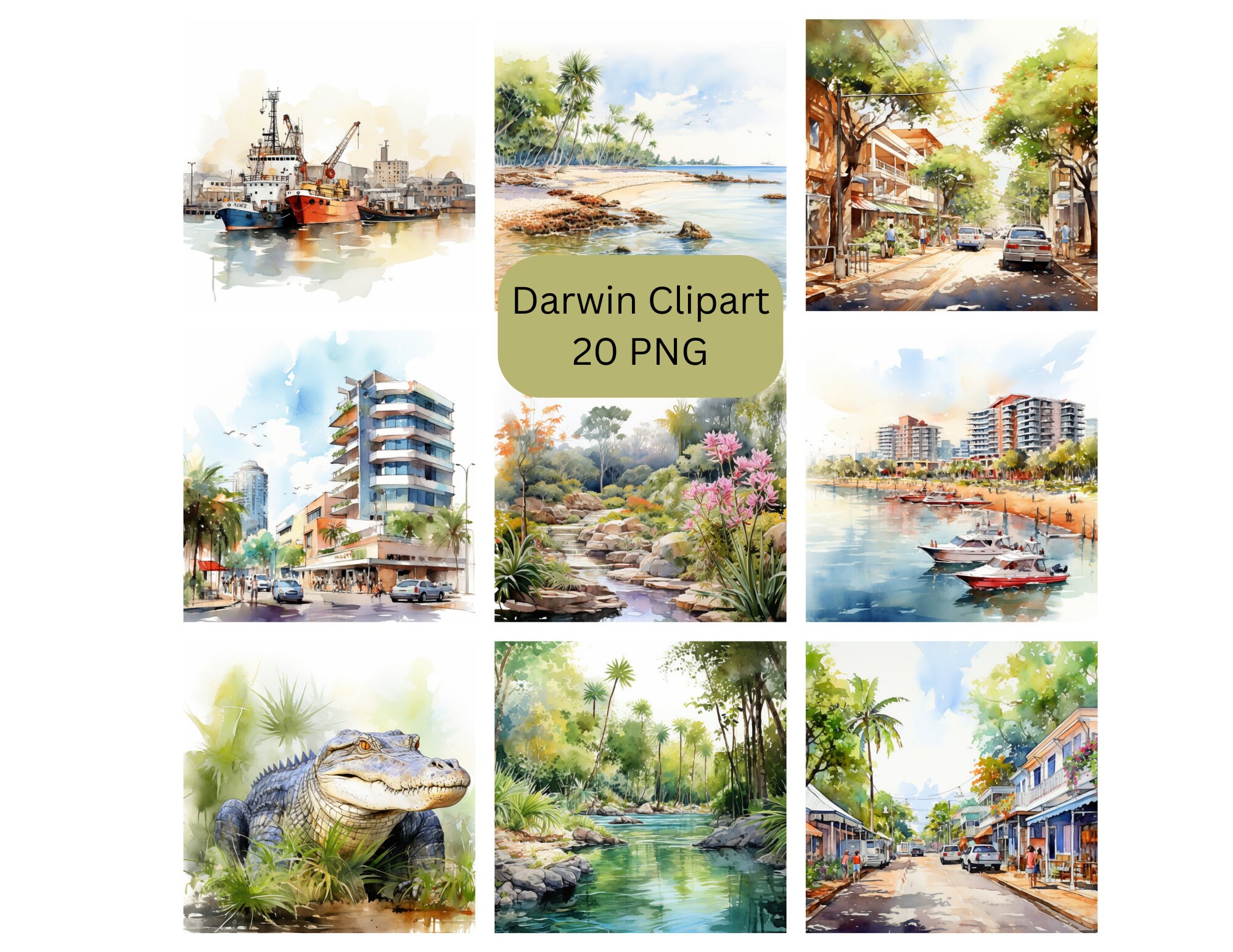 Watercolor Darwin Clipart, Beautiful Australia PNG Digital Files ...