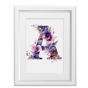 Watercolor Floral Violet Alphabet Clipart , Floral Alphabet ...
