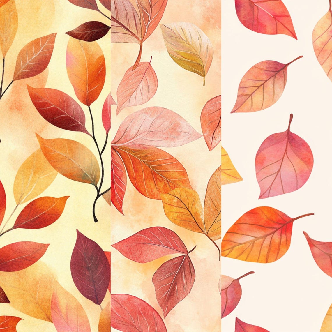 Autumn Leaves Digital Paper Bundle, Fall Leaf Backgrounds for ...