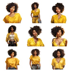 40 Black Women in Yellow Clipart, Women of Color, Fashion Clipart, PNG ...
