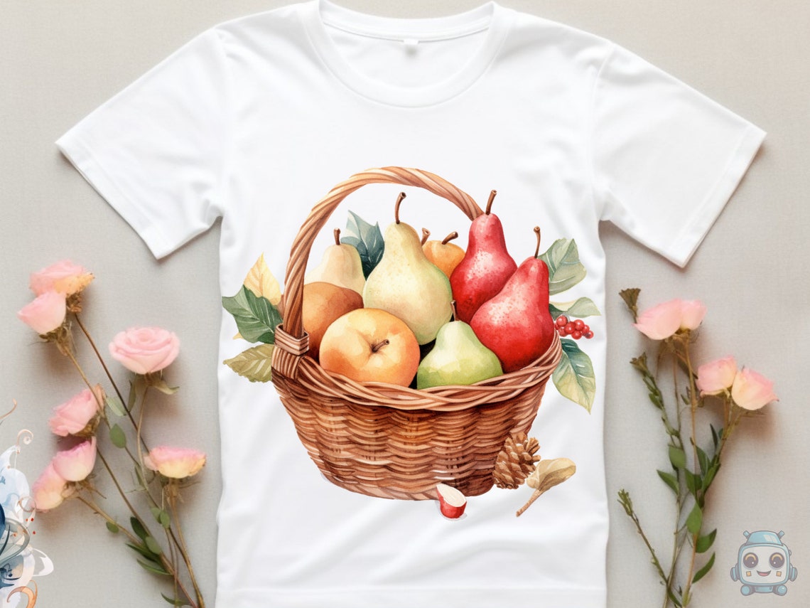 25 Festive Baskets Watercolor Clipart, Food Clipart, PNG Individual ...