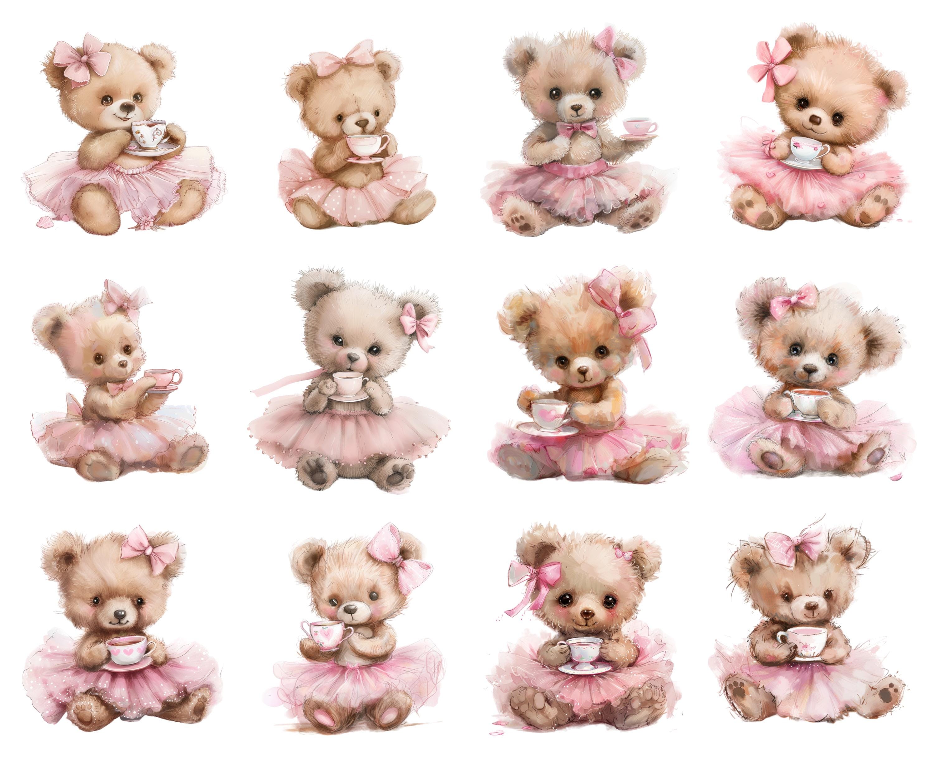 Adorable Ballerina Teddy Bear Tea Party Clipart PNG Individual Images ...