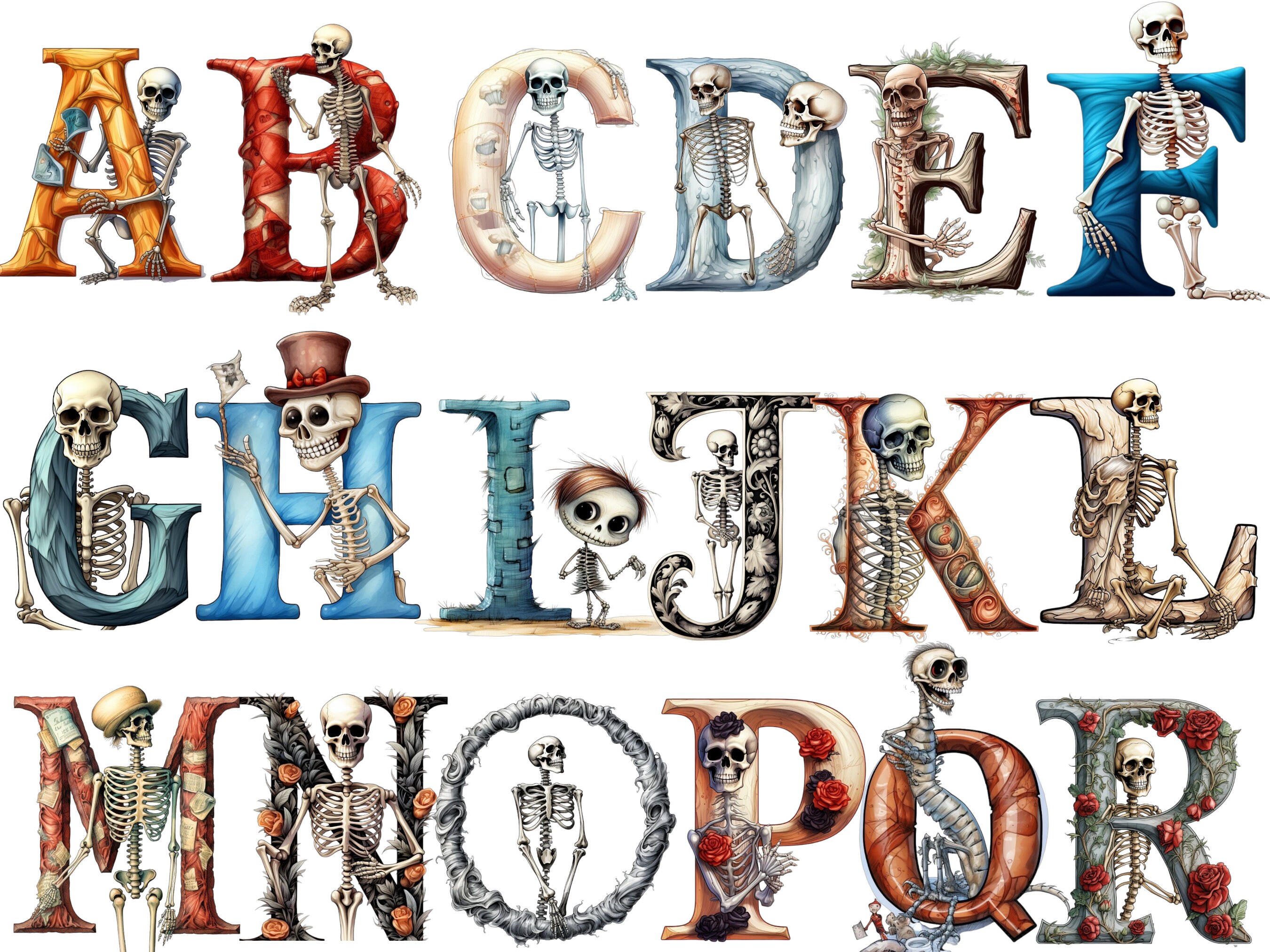 Skeleton Alphabet Clipart, Transparent Background, High Quality ...