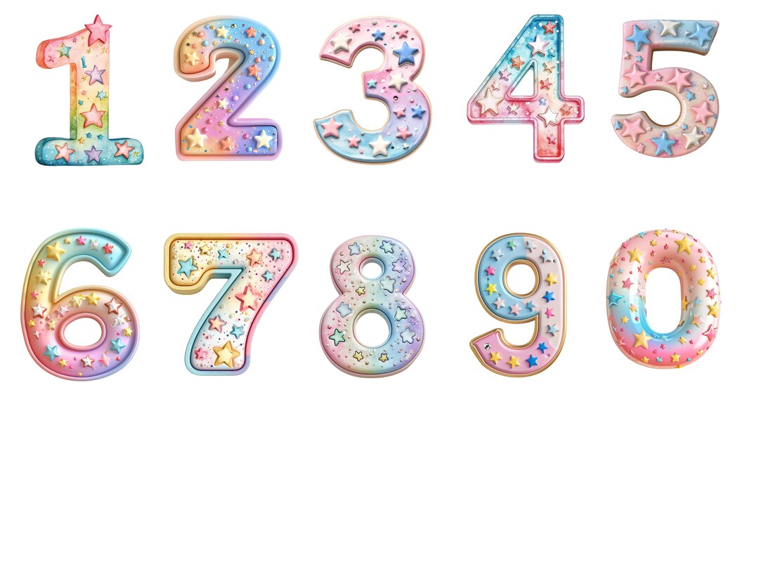 Watercolor Stars Numbers Clipart, PNG Individual Images, Commercial Use ...