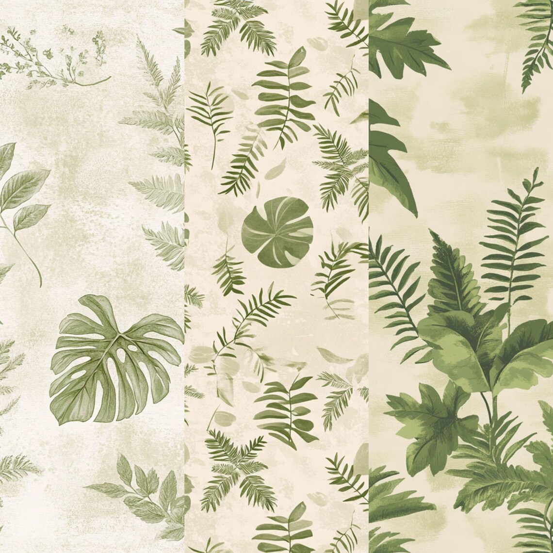 Tropical Green Leaves Digital Paper – 18 Botanical Jungle Backgrounds ...