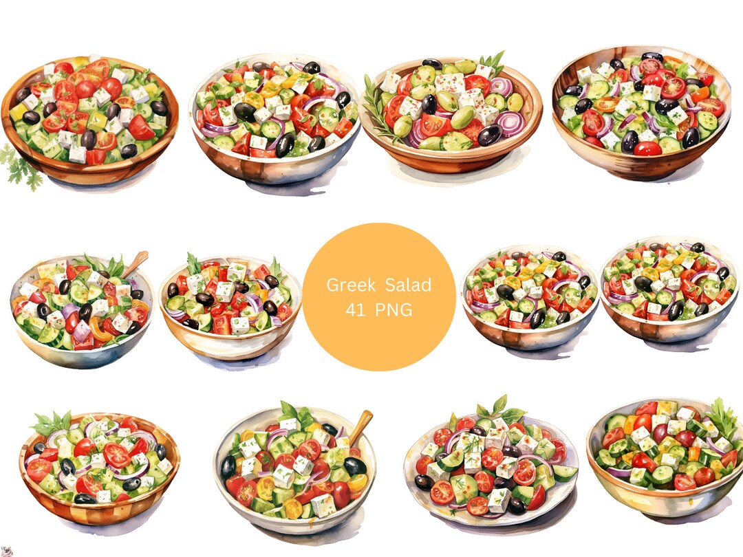 41 Greek Salads Watercolor Clipart, Food Clipart, PNG Individual Images ...