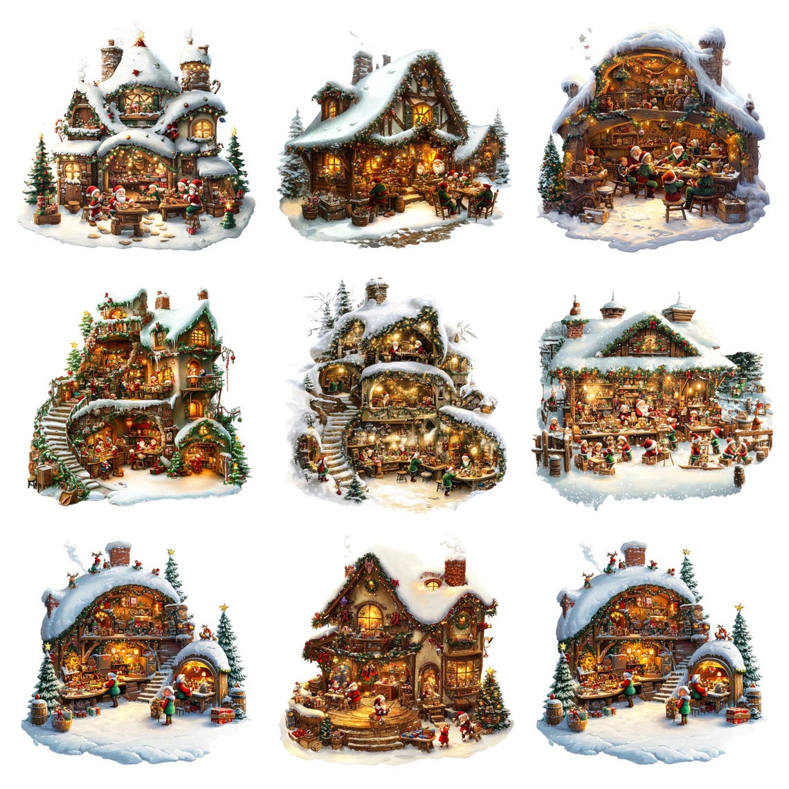 30 Santa's Workshop Clipart, Christmas Clipart, PNG Individual Images ...