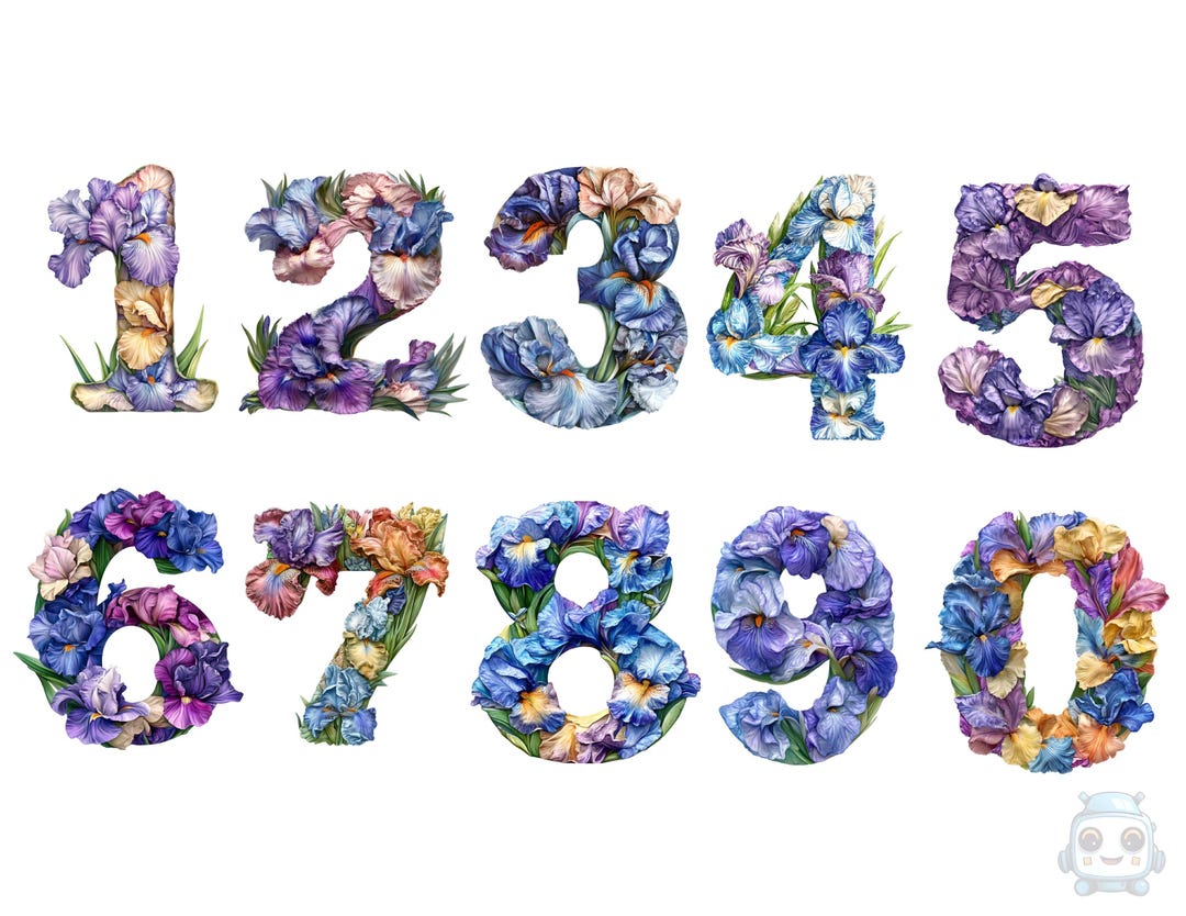 Iris Numbers Watercolor Clipart, Floral Clipart, PNG Individual Images ...