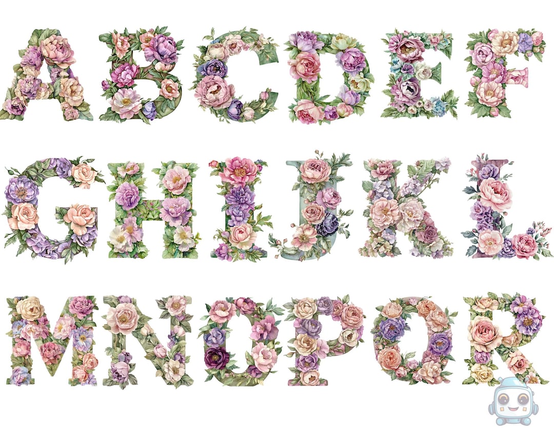 Floral Alphabet Clipart - Elegant Flower Letters Set - Botanical Garden ...