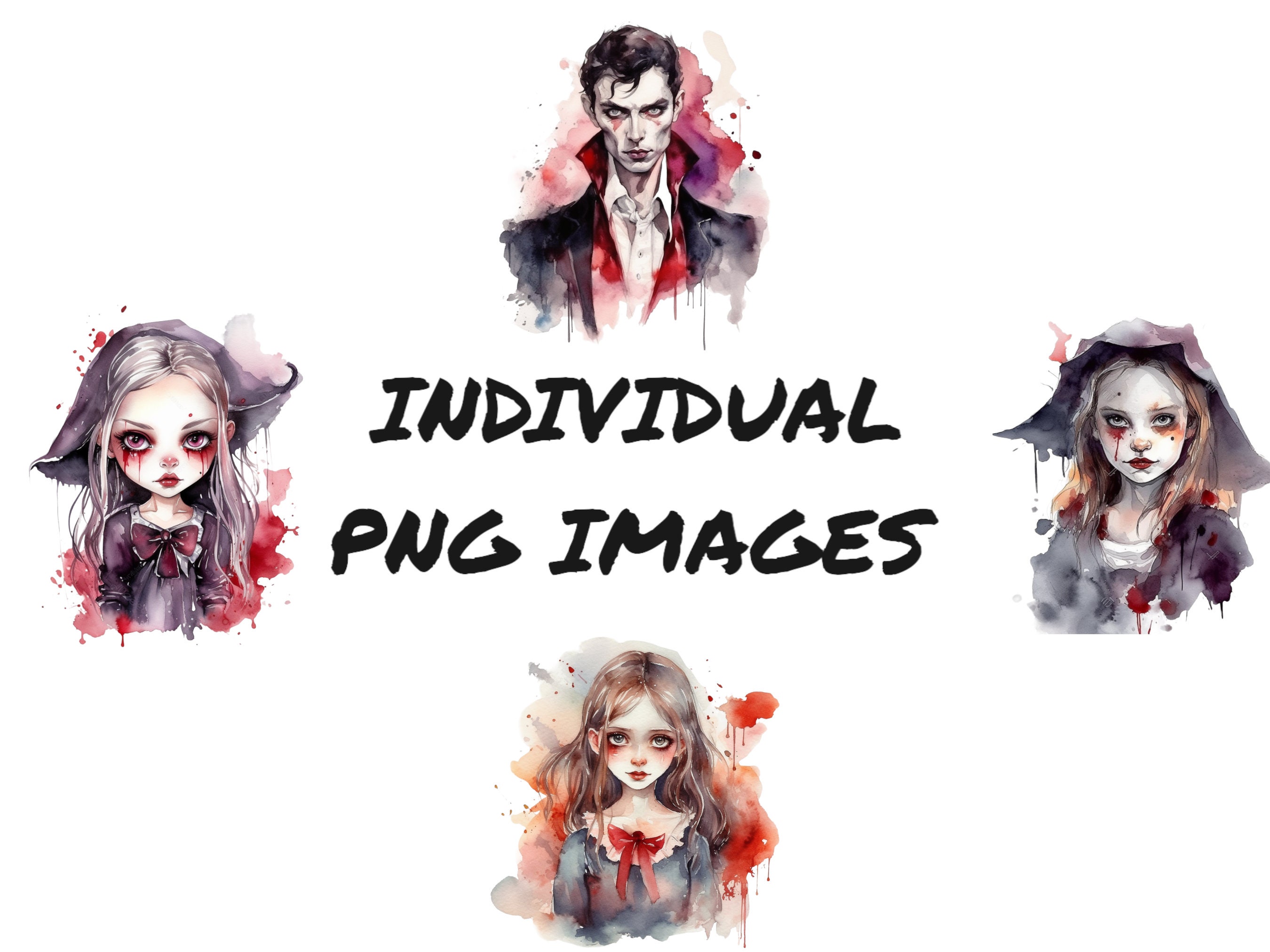 Watercolor Vampires Clipart PNG Digital Files on Transparent - Etsy