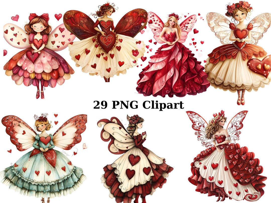 29 Valentine Fairies Watercolor Clipart, Valentine Clipart, PNG ...