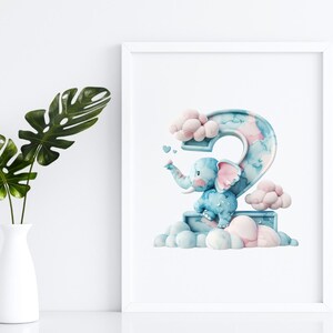 Watercolor Cute Elephant Numbers Clipart, PNG Individual Images ...