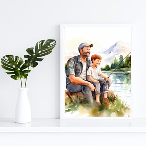 Watercolor Father and Son Fishing clipart, Transparent Background, High ...