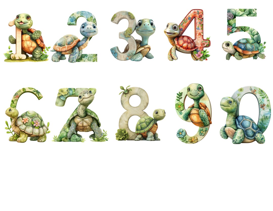 Watercolor Turtle Numbers, Turtle Numbers, Instant Download for ...