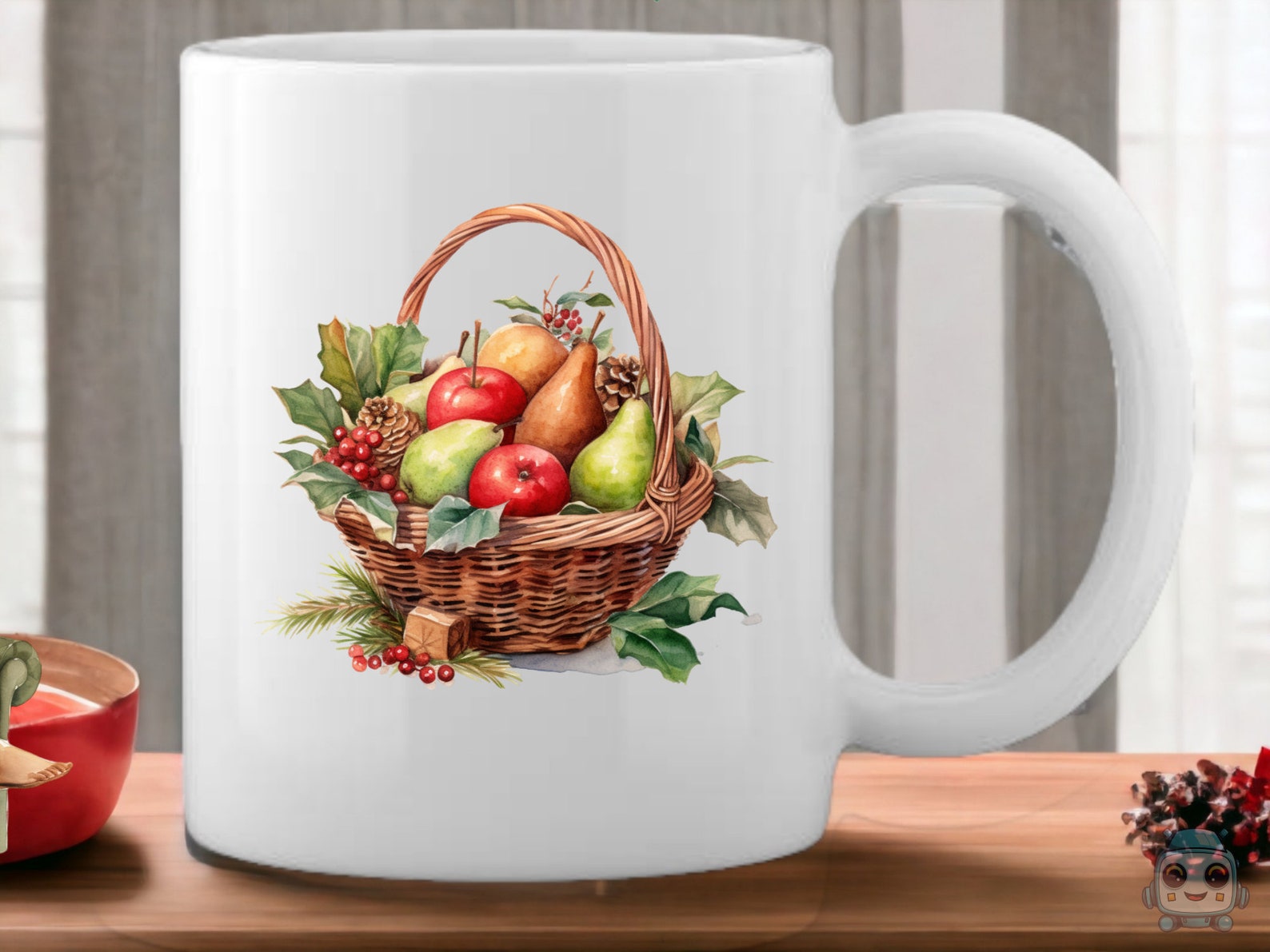 25 Festive Baskets Watercolor Clipart, Food Clipart, PNG Individual ...