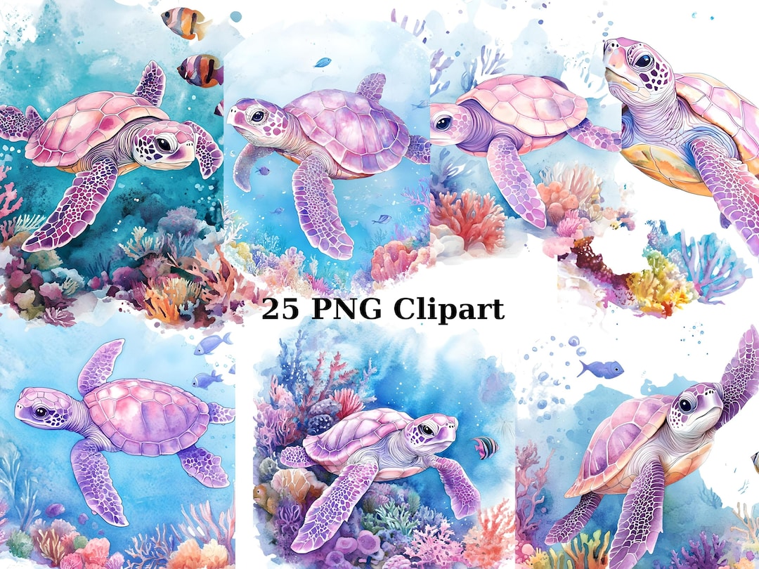 25 Pastel Turtles Watercolor Clipart, Animals Clipart, PNG Individual ...