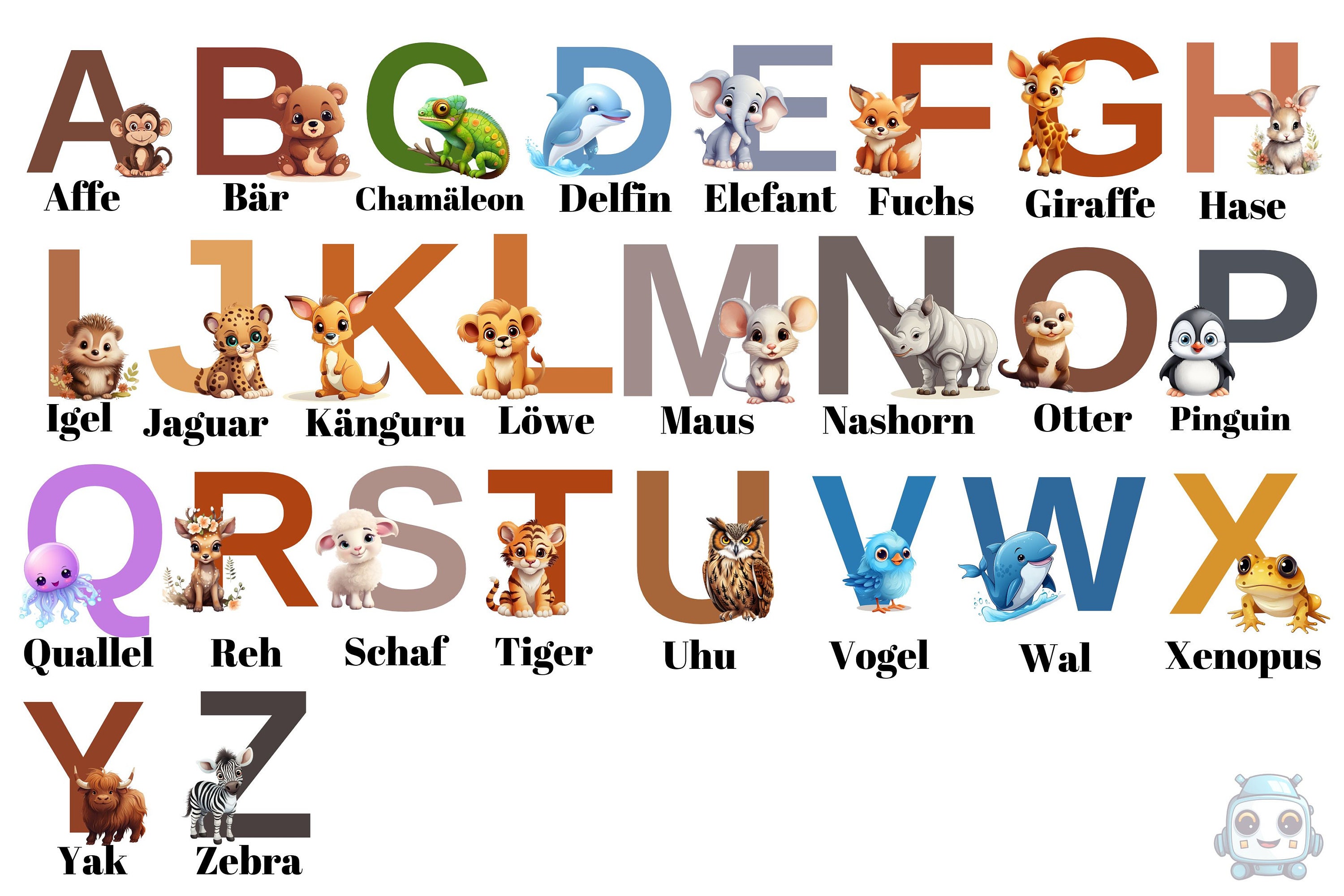 ABC Poster, Alphabet Poster, German Alphabet With Animals, Das Alphabet ...