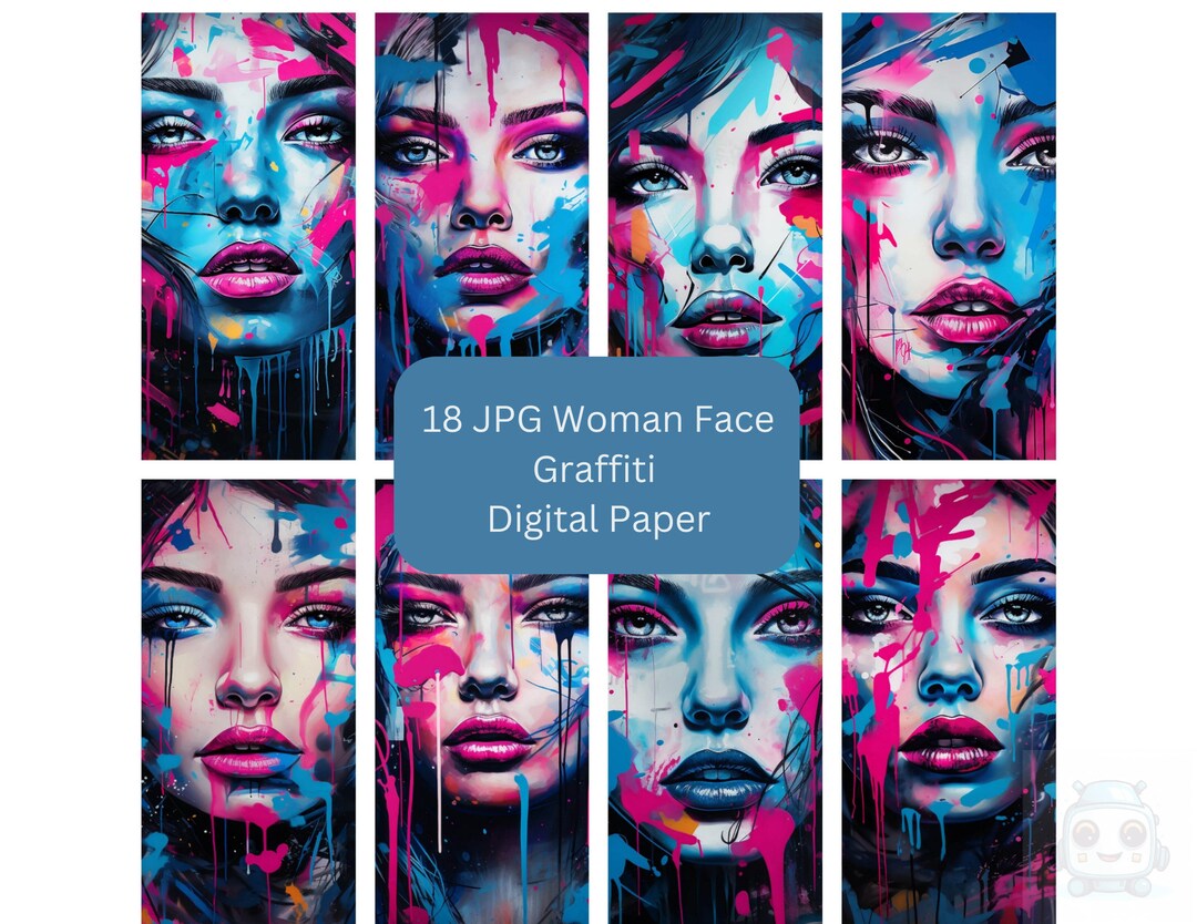 Woman Face Graffiti Wallpaper Digital Paper, Street Art Digital ...