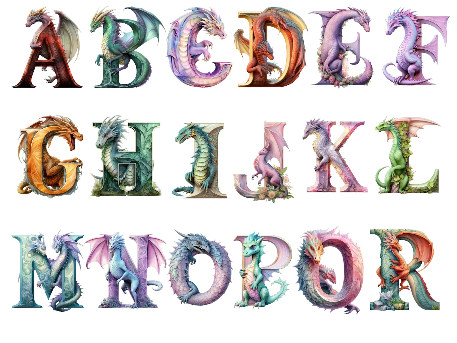 Alphabet dragon, lettres png, alphabet png, téléchargement immédiat ...