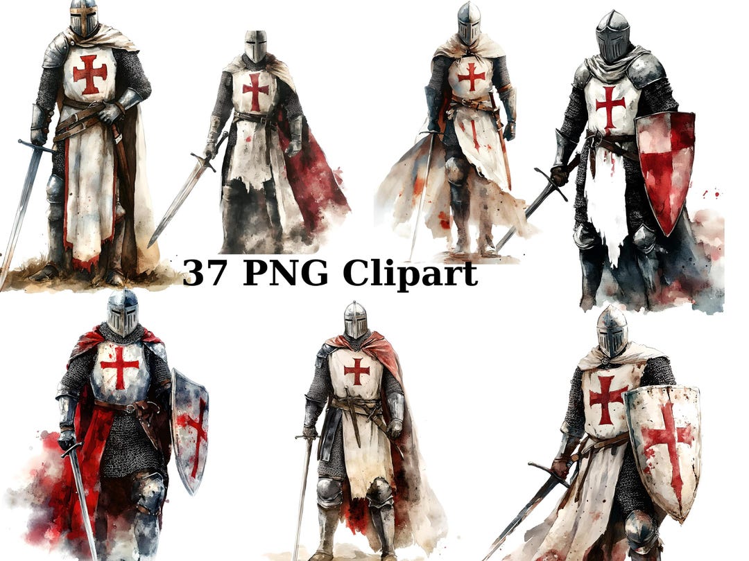 37 Knight Templars Watercolor Clipart, Medieval Clipart, PNG Individual ...