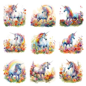 28 Magical Unicorn Watercolor Clipart, Unicorn Clipart, PNG Individual ...