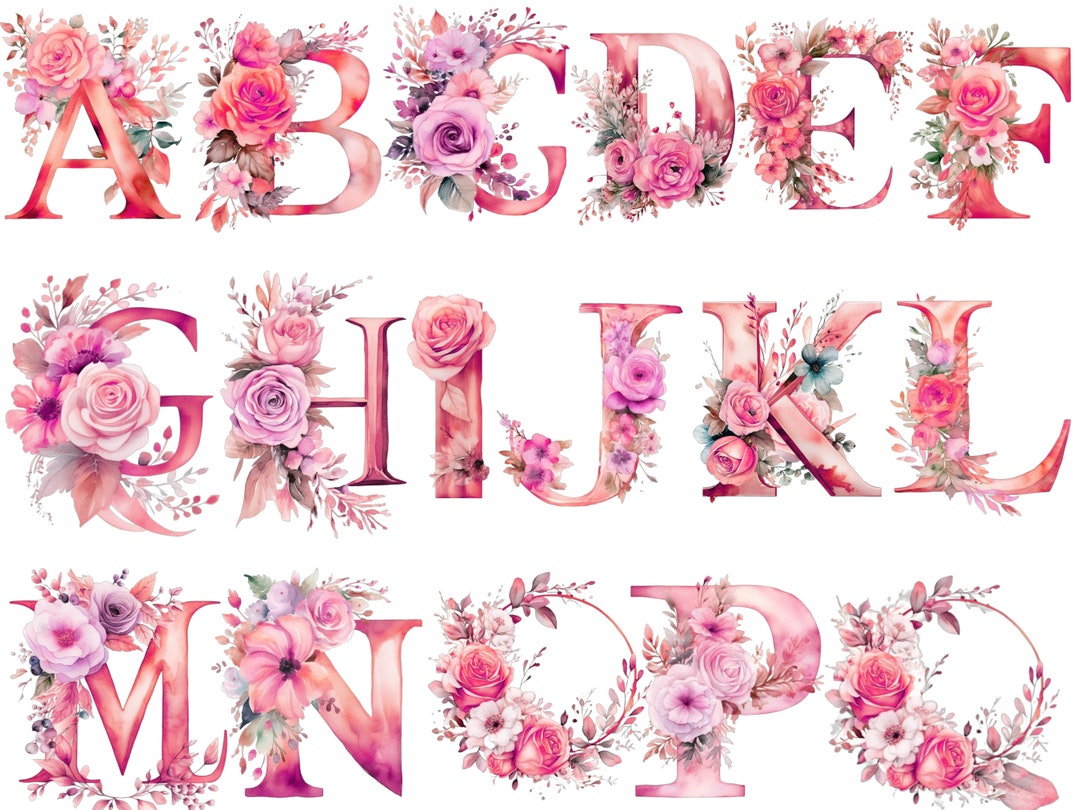 Red Floral Alphabet Watercolor, Transparent Background, High Quality ...