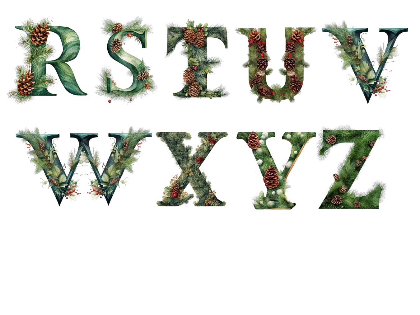Christmas Pine Tree Alphabet, Letters Png, Alphabet Png, Instant ...