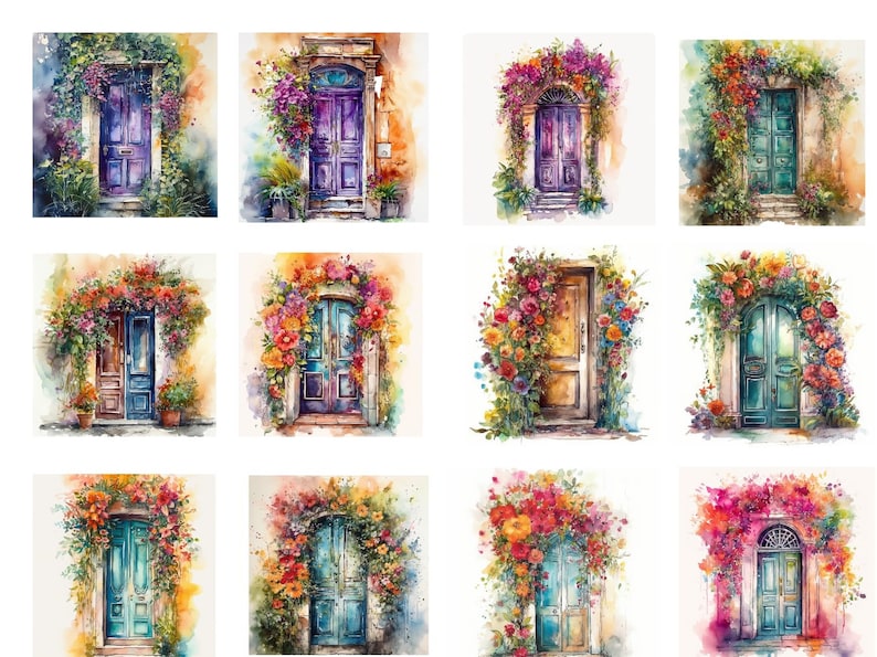 Watercolor Floral Doors Clipart, PNG Images, Instant Download Scrapbook ...