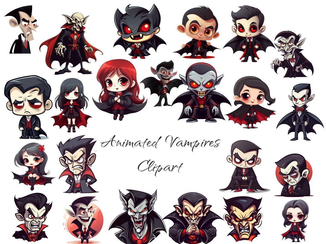 Animated Vampires Clipart, PNG Digital Files on Transparent Background ...