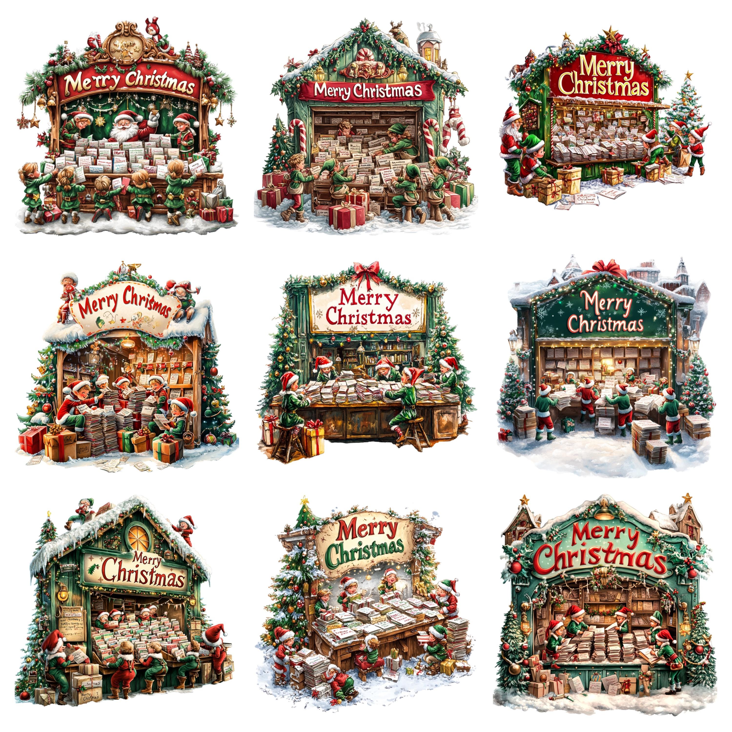 27 Santa's Mailroom With Merry Christmas Sign Watercolor Clipart ...