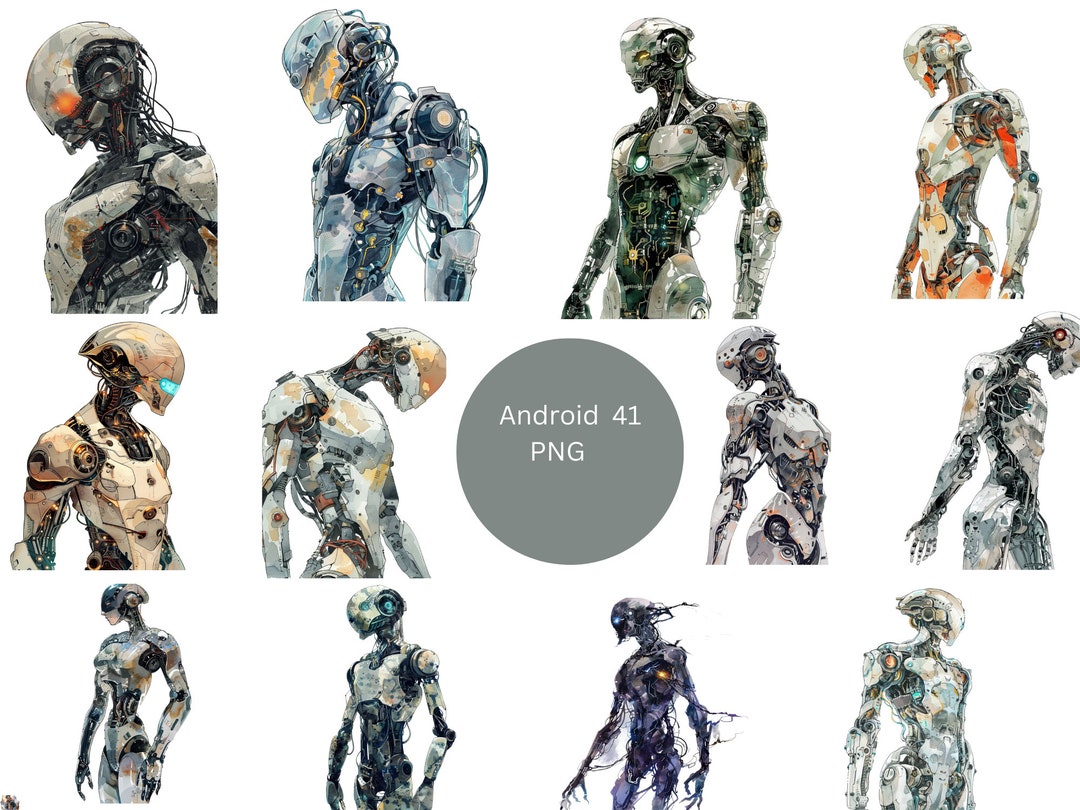 41 Androids Watercolor Clipart, Robot Clipart, PNG Individual Images on ...