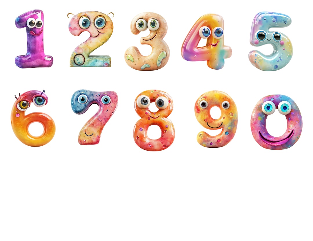 Watercolor Smiley Numbers Clipart, PNG Individual Images, Commercial ...