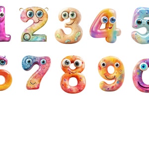 Watercolor Smiley Numbers Clipart, PNG Individual Images, Commercial ...