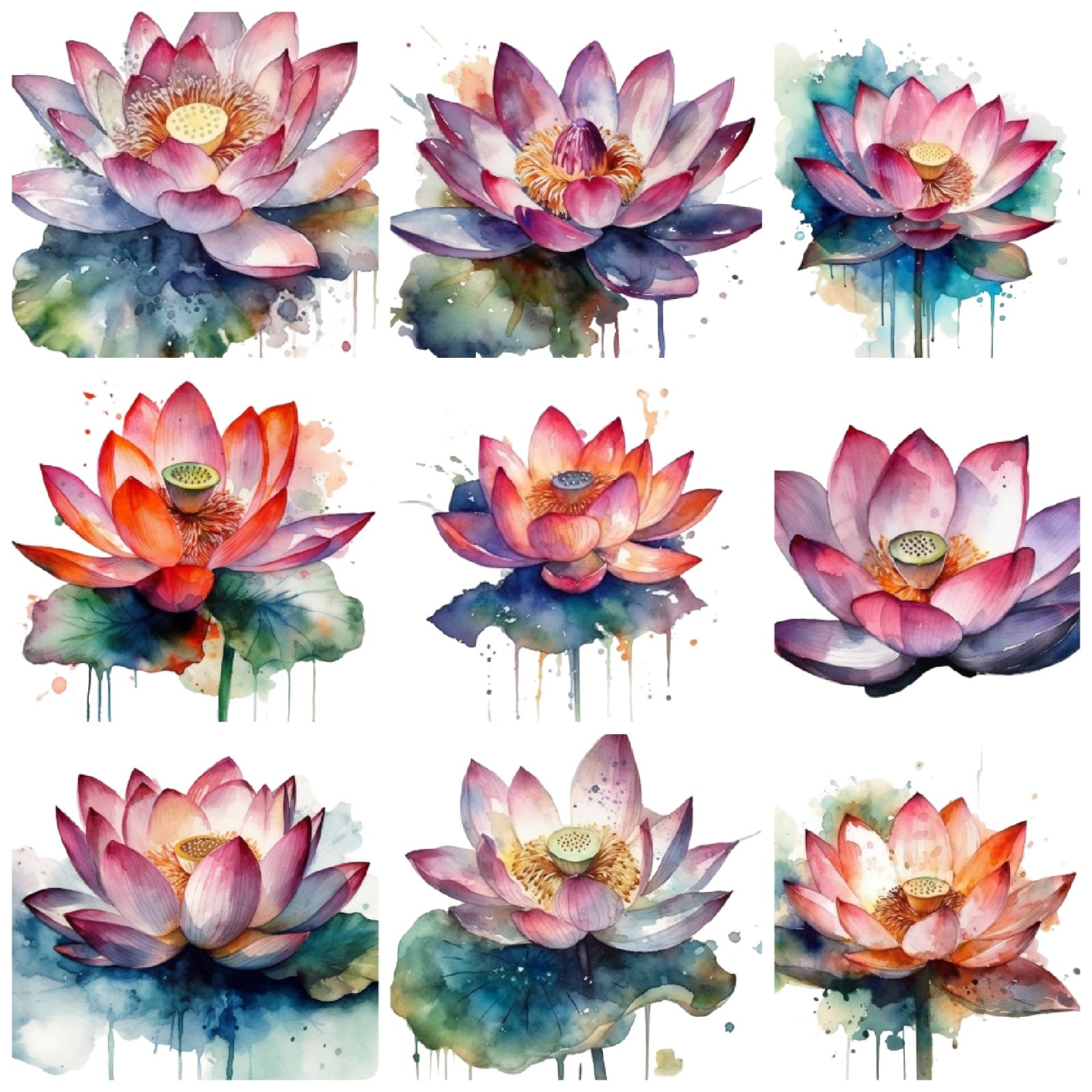 Watercolor Lotus Flowers Clipart PNG Images Instant Download - Etsy ...