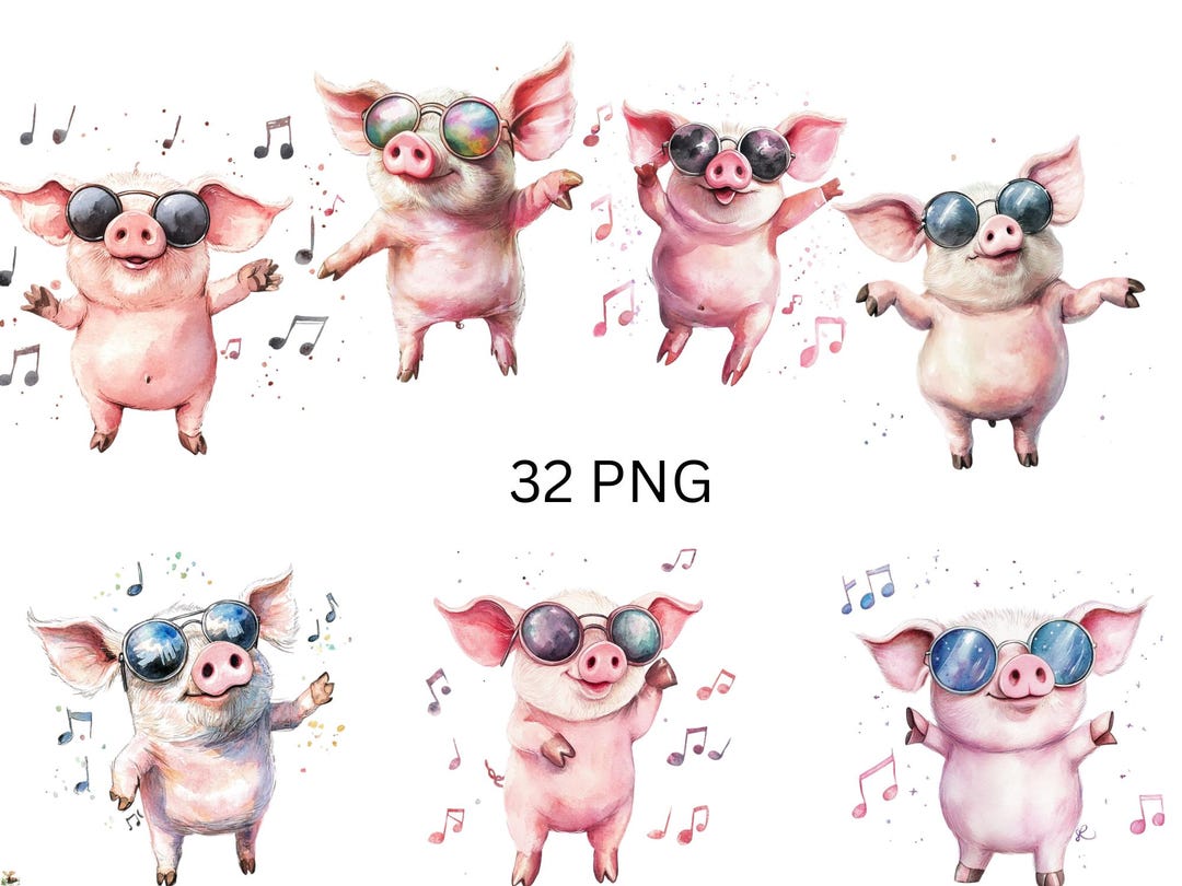 Funky Dancing Pig Clipart - 32 PNG Happy Pigs With Sunglasses and Music ...
