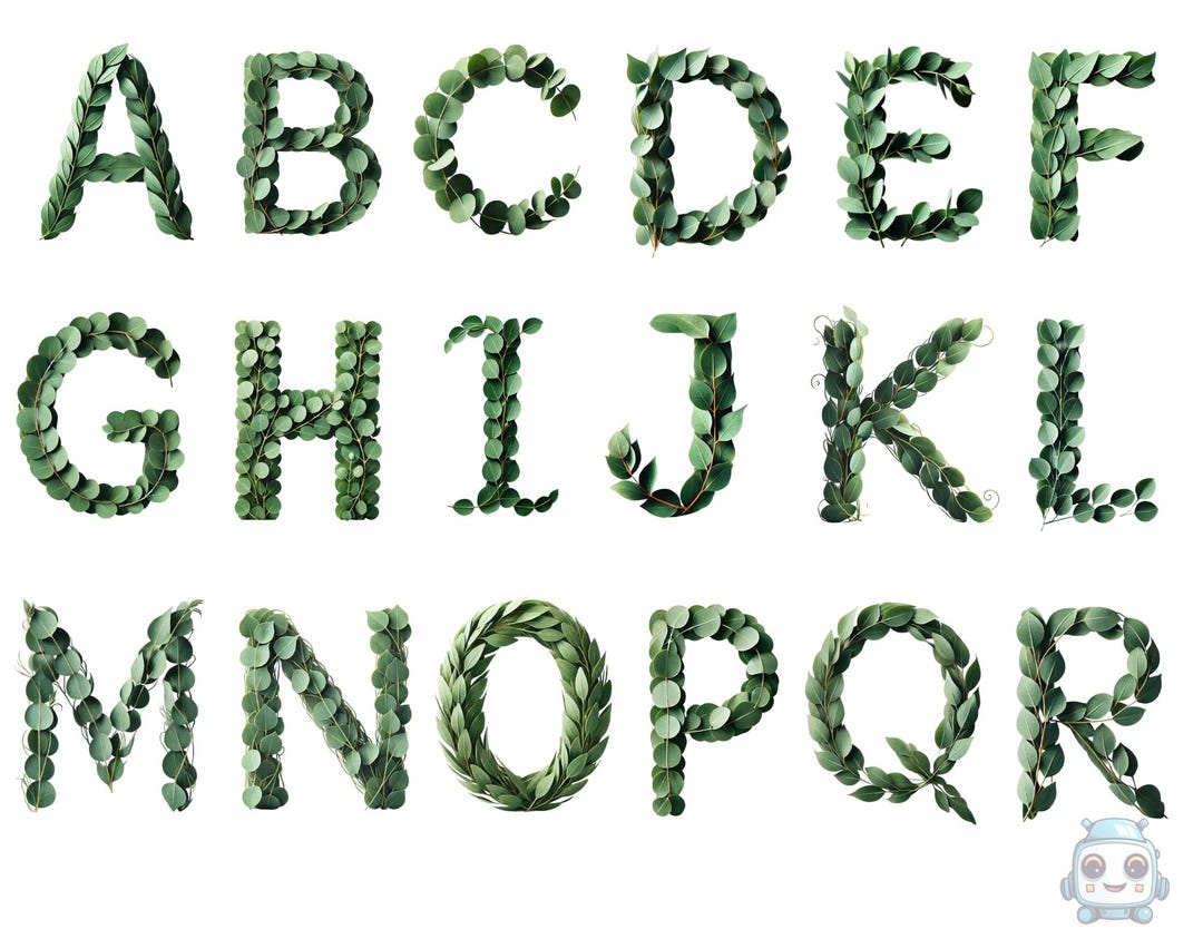 Eucalyptus Leaf Alphabet Clipart Set - Botanical Letters A-Z - Greenery ...