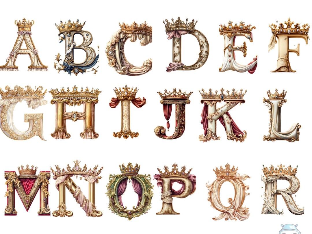 Royal Crown Alphabet Clipart - Regal Crowned Letters PNG Individual ...