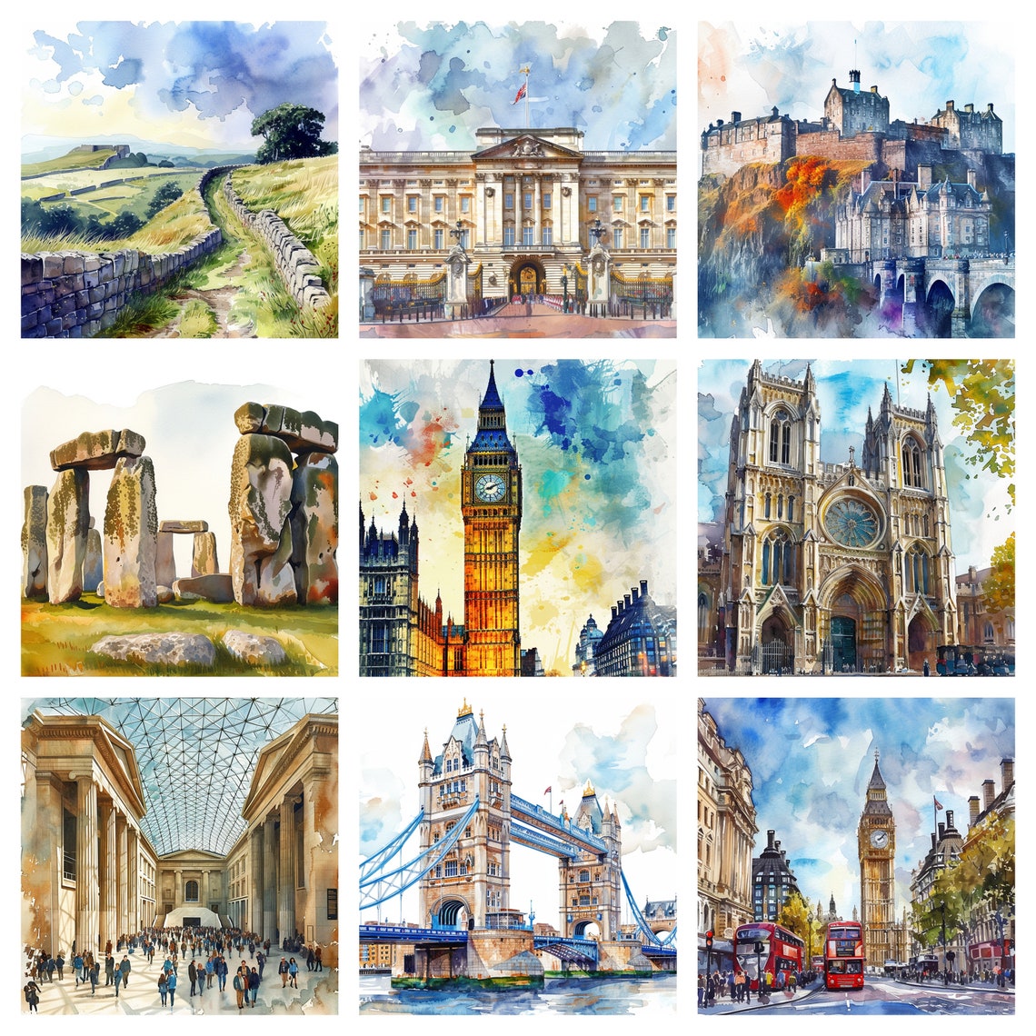 Watercolor United Kingdom Clipart, PNG Individual Images on Transparent ...