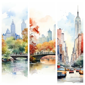 Watercolor New York City Clipart, PNG Digital Files on White Background ...