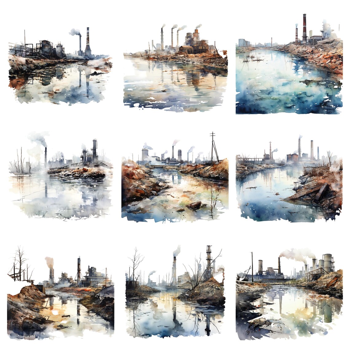 21 Polluted Waters Watercolor Clipart, PNG Individual Images on ...