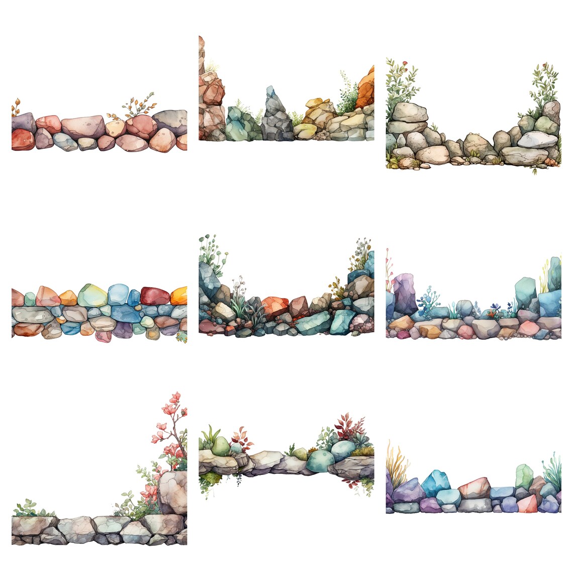 Watercolor Stone Borders Clipart, PNG Digital Files on Transparent ...