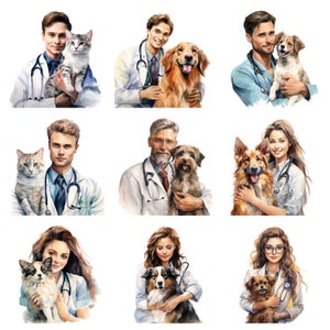 Watercolor Veterinarians Clipart, PNG Digital Files on a Transparent ...