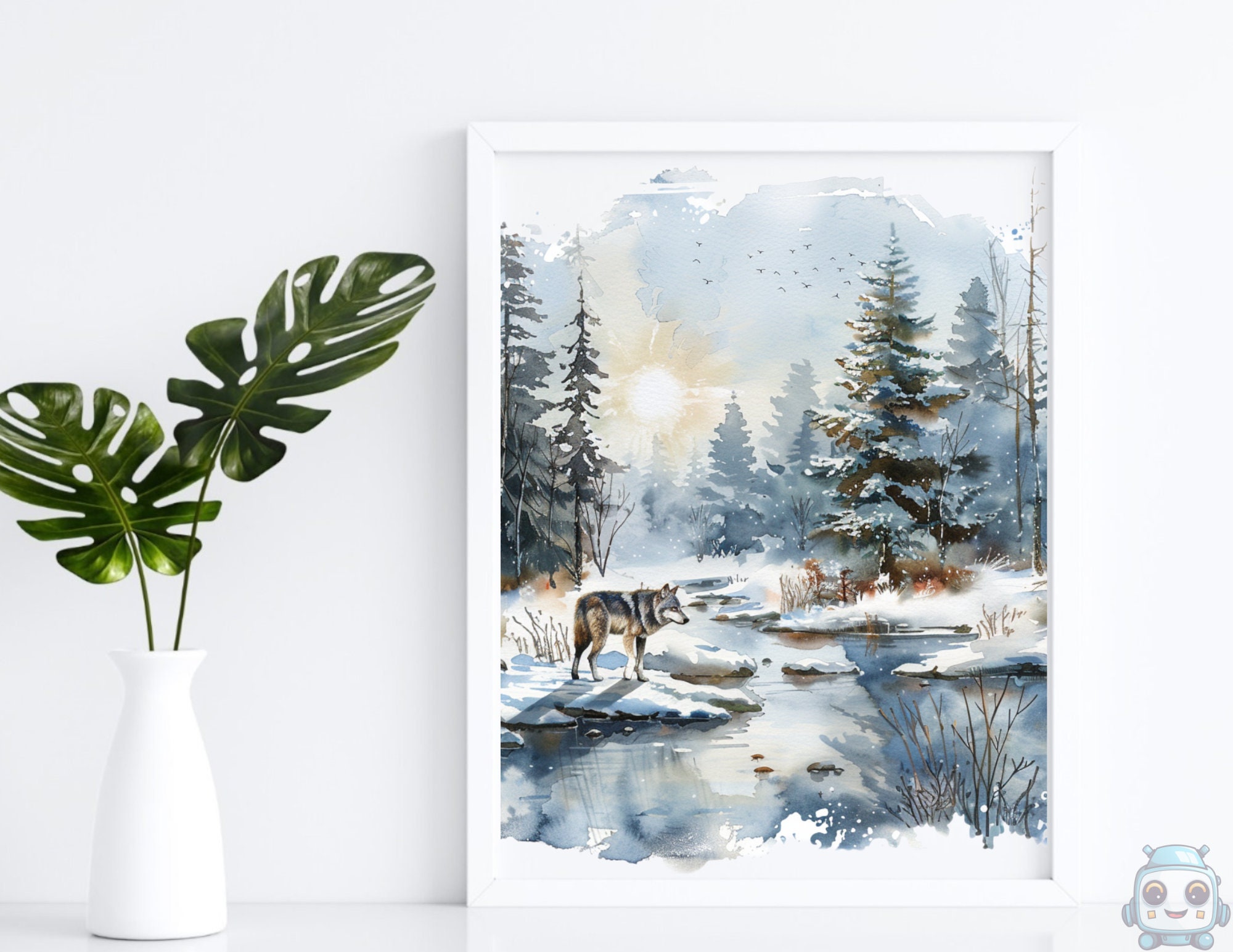 Watercolor Wolf in Winter Landscape Clipart, Winter Clipart, PNG ...
