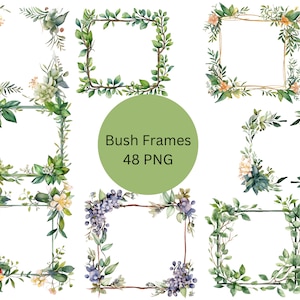 Watercolor Bush Frames Clipart, PNG Digital Files on Transparent ...