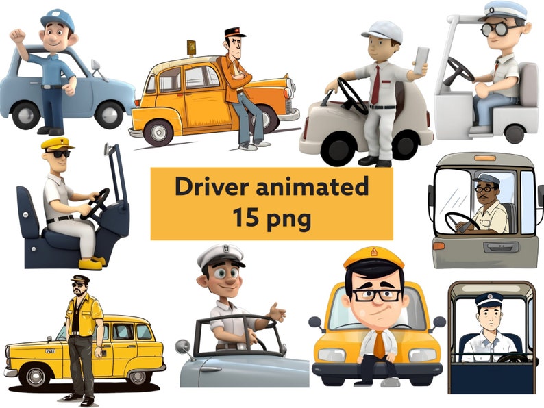 Driver Animated Clipart PNG Digital Files on a Transparent - Etsy