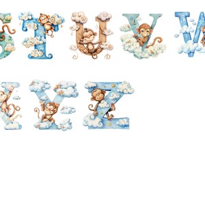 Watercolor Monkey Alphabet, Letters Png, Alphabet Png, Instant Download ...